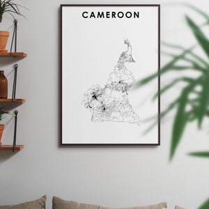 Cameroon Map Print, Country Road Map Poster, Cameroun Yaoundé Yaounde ...