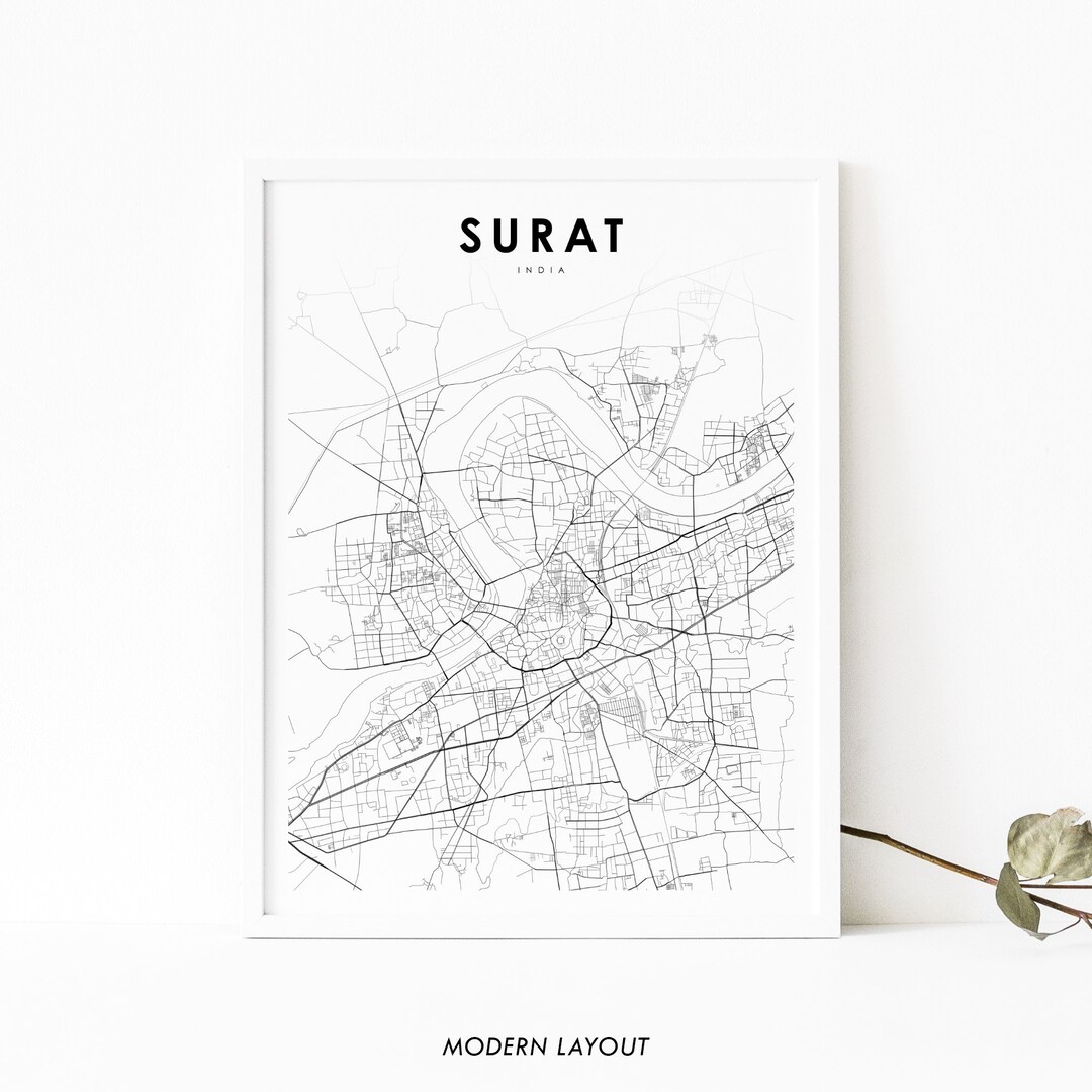 Surat India Map Print, Map Art Poster, Gujarat, City Street Road Map ...