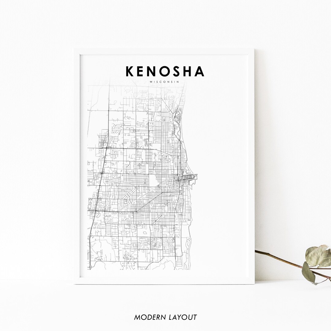 Kenosha WI Map Print, Wisconsin USA Map Art Poster, Lake Michigan, City ...