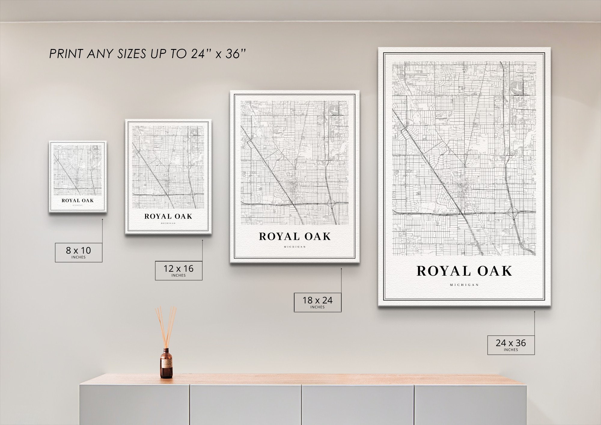 Royal Oak MI Map Print, Michigan USA Map Art Poster, City Street Road ...