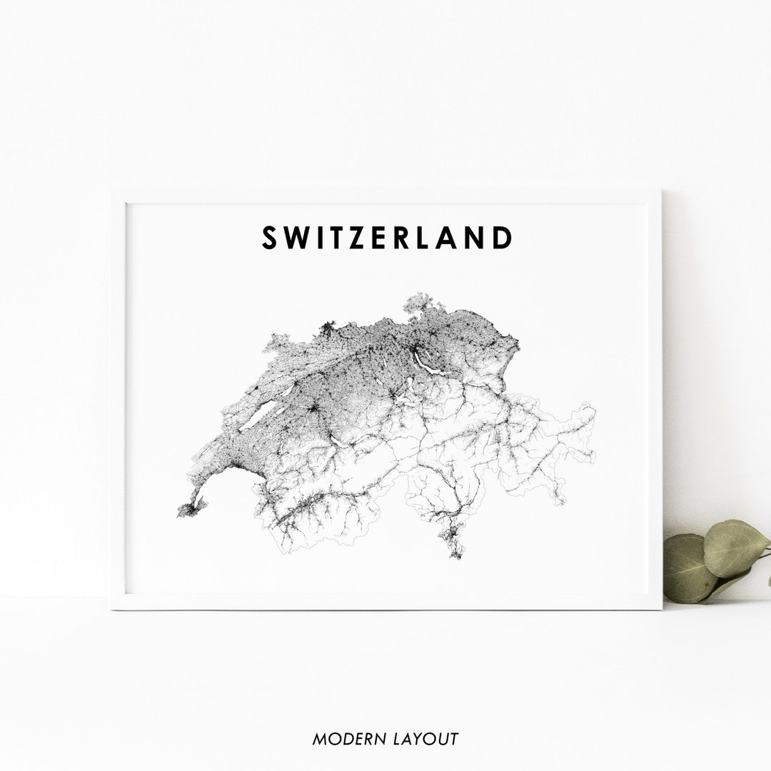 Switzerland Map Print, Road Map Poster, Swiss Schweizerische Suisse ...