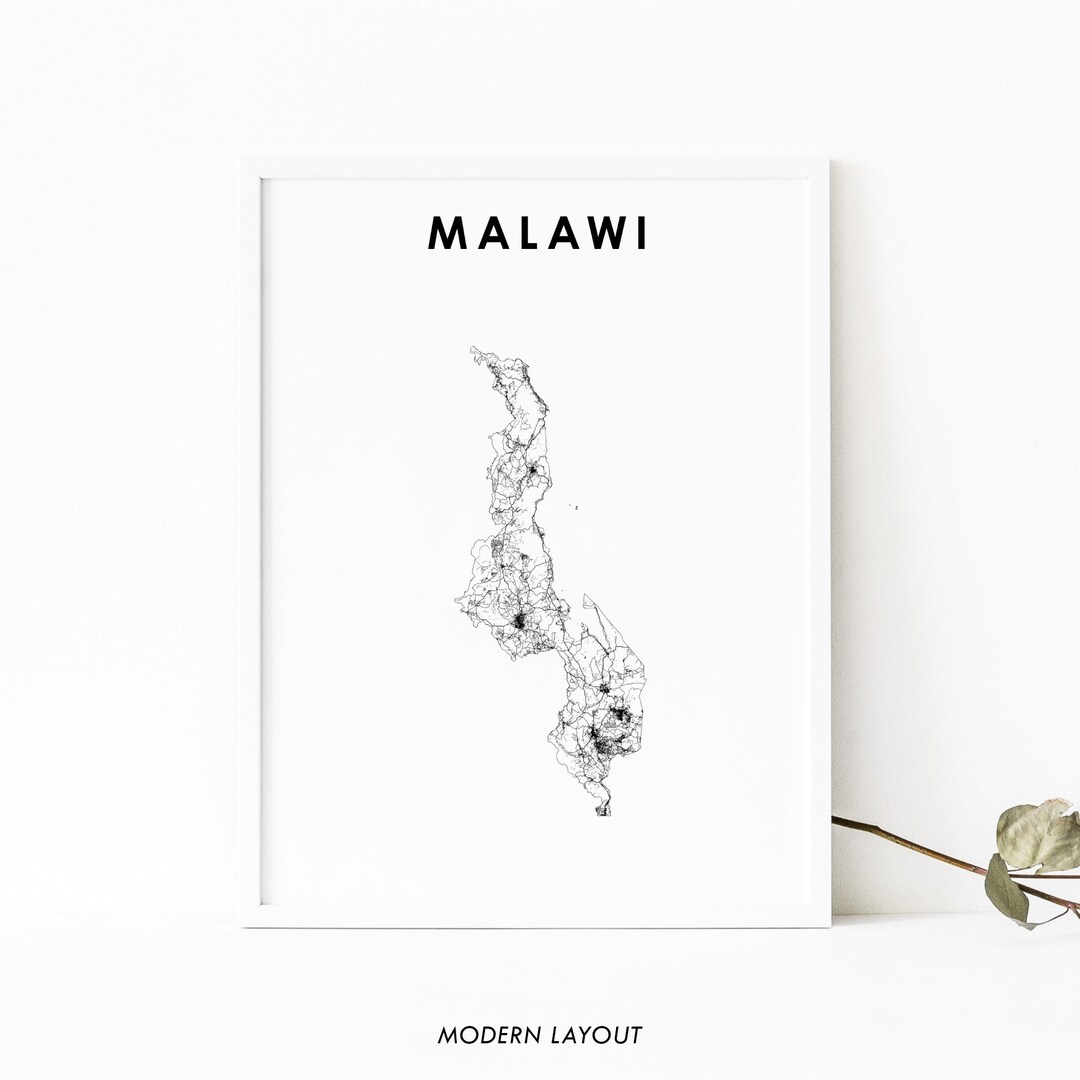 Malawi Map Print, Country Road Map Poster, Country Map Art, Malaŵi ...