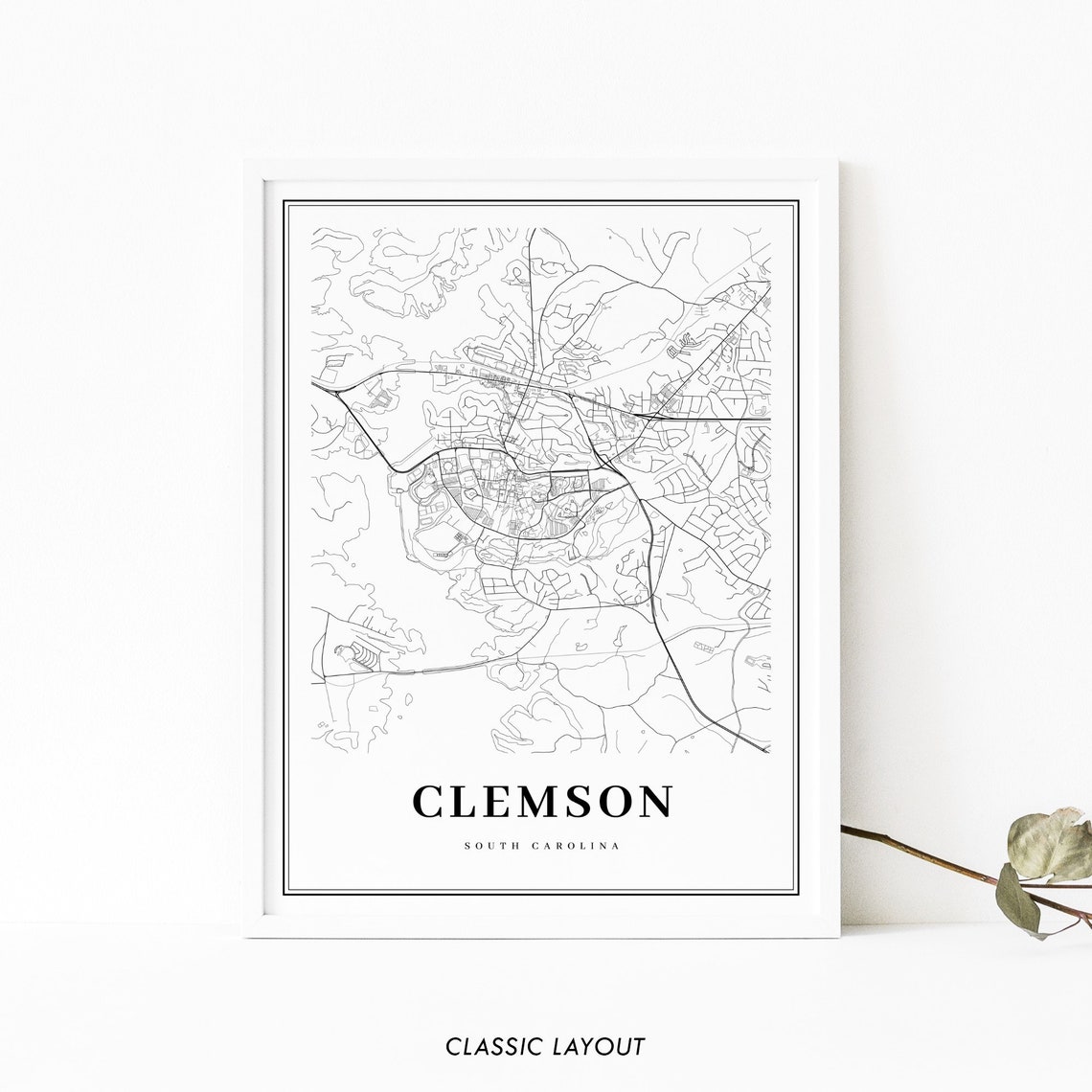 Clemson SC Map Print, South Carolina USA Map Art Poster, City Street ...