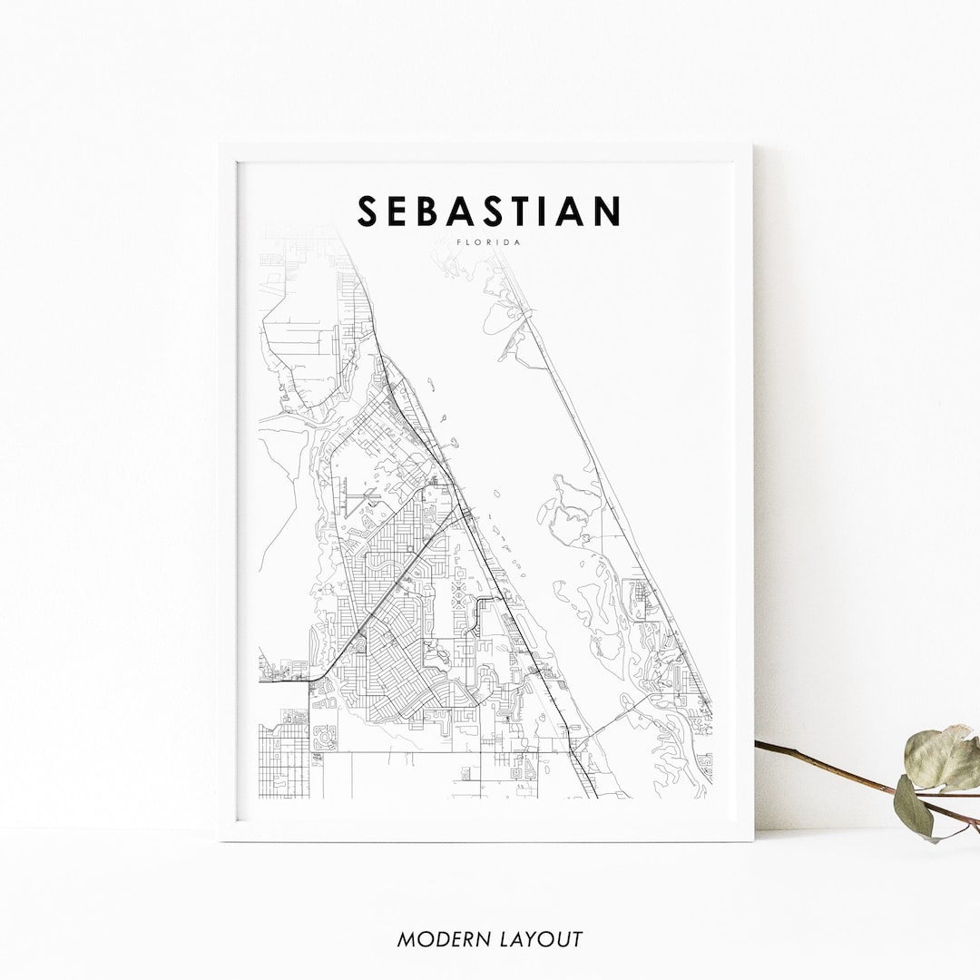 Sebastian FL Map Print, Florida USA Map Art Poster, Indian River County ...