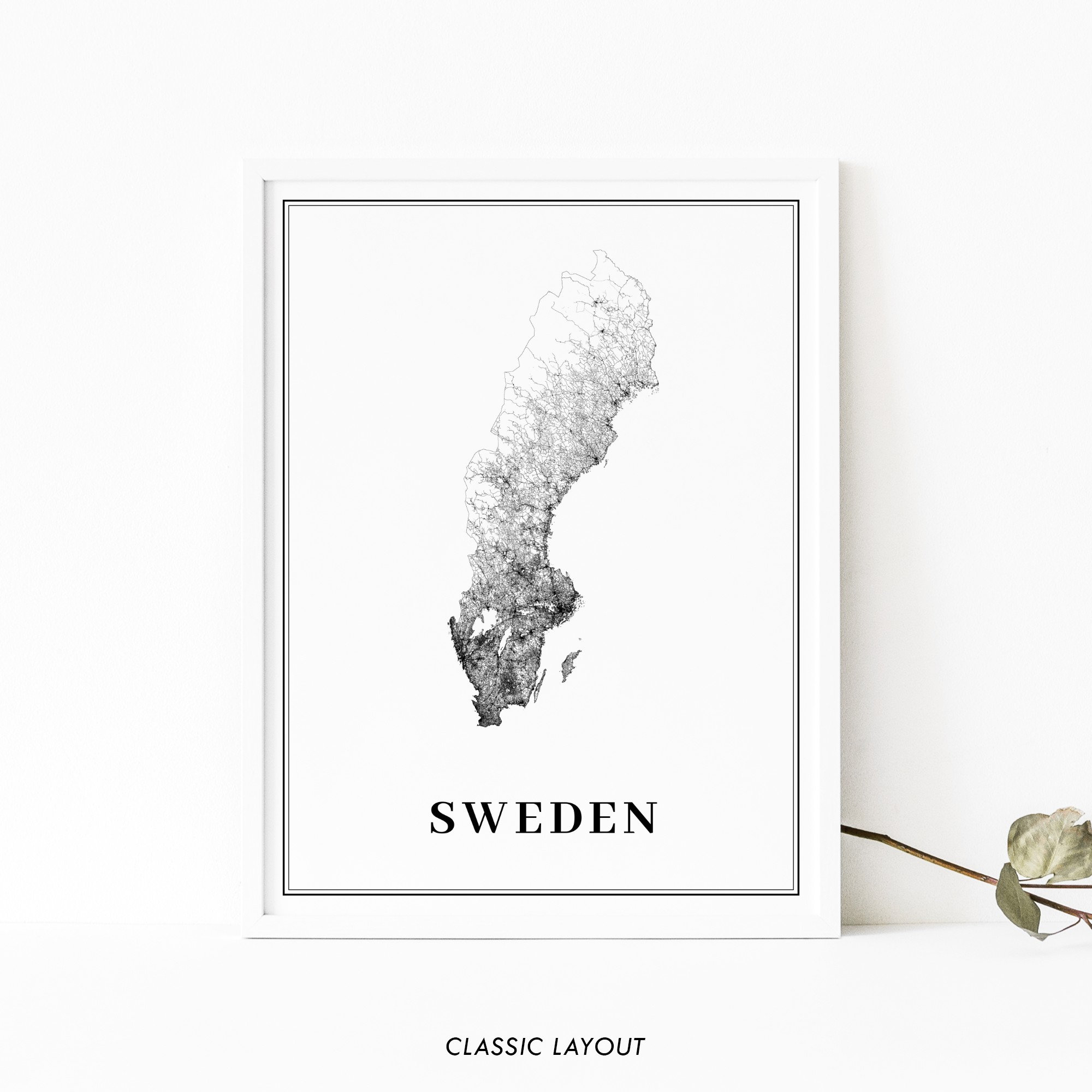 Sweden Map Print, Road Map Art Poster, Sverige Swedish Stockholm ...