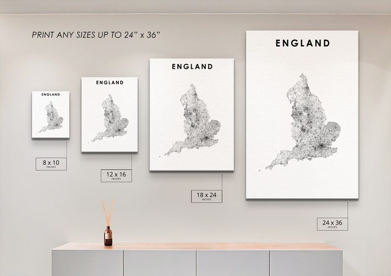 England Map Print, Road Map Art Poster, UK United Kingdom Britain ...