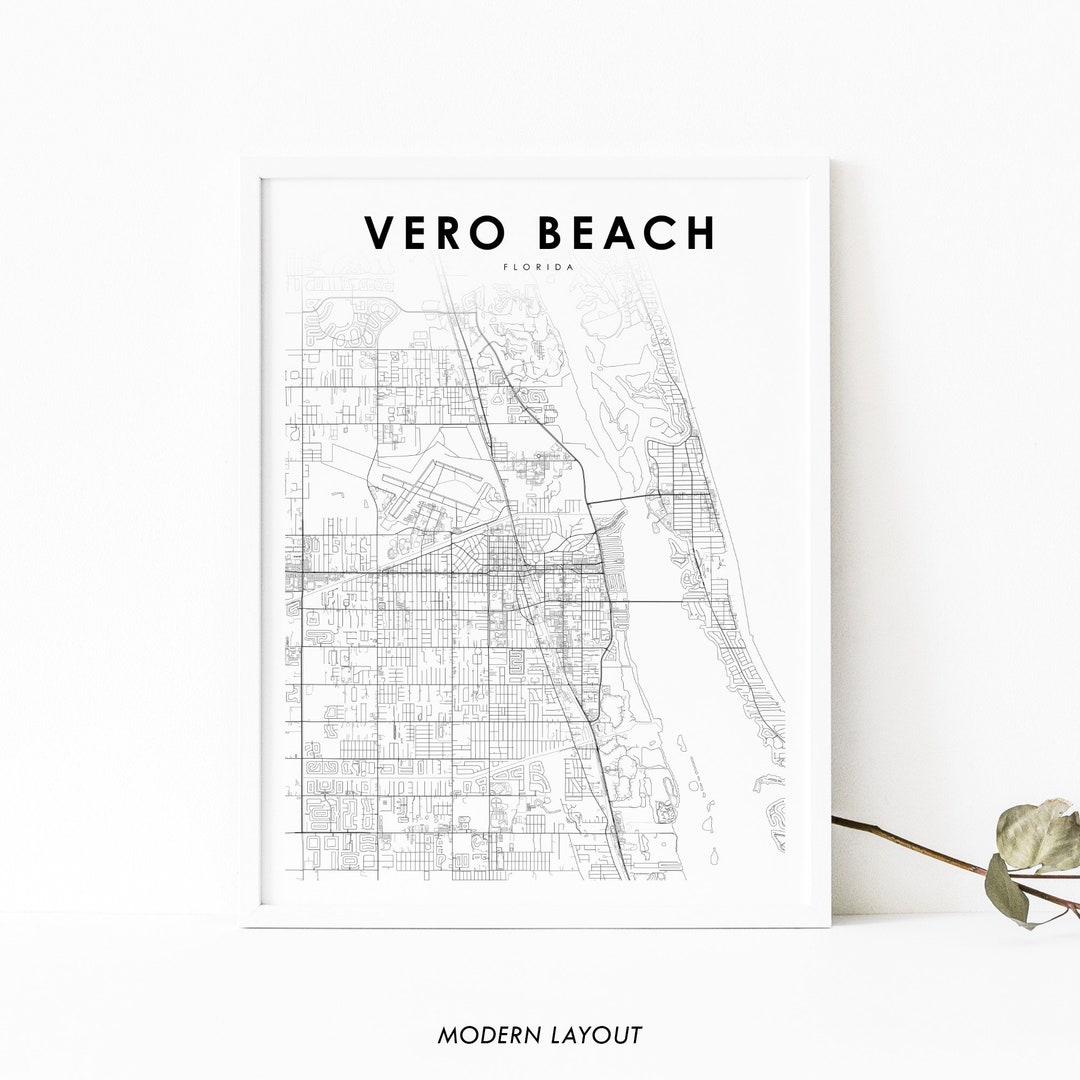 Vero Beach FL Map Print, Florida USA Map Art Poster, Indian River, City ...