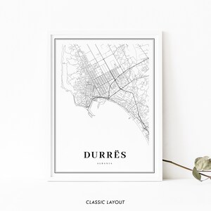 Durrës Albania Map Print, Durrës Map Art Poster, Shqipërisë, City Road ...