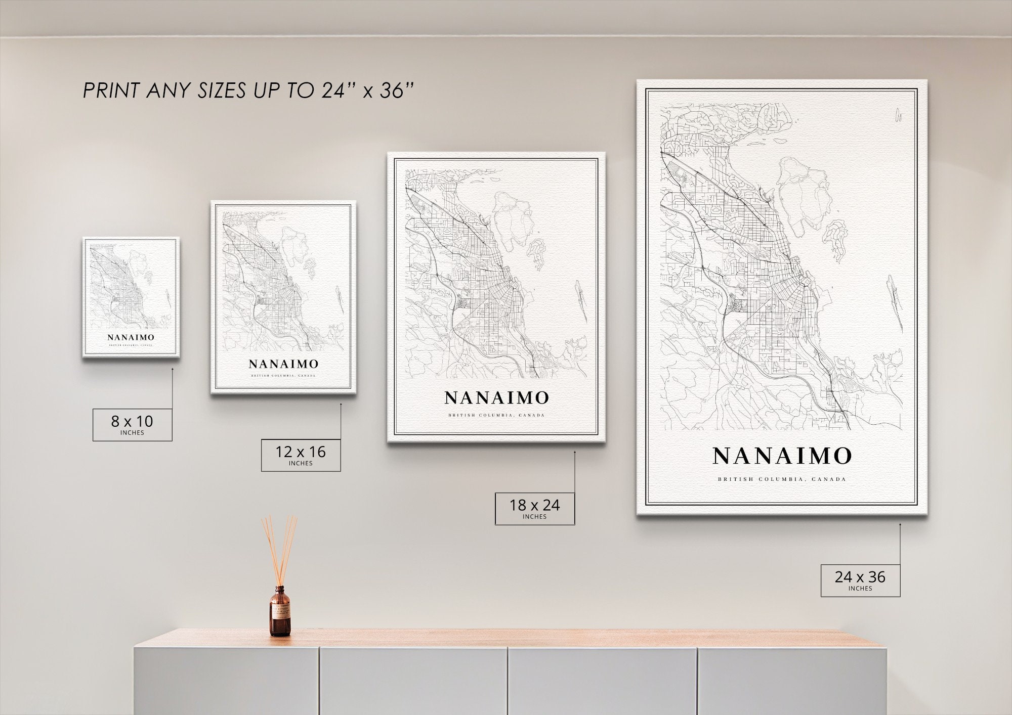 Nanaimo BC Map Print British Columbia Canada Map Art Poster | Etsy