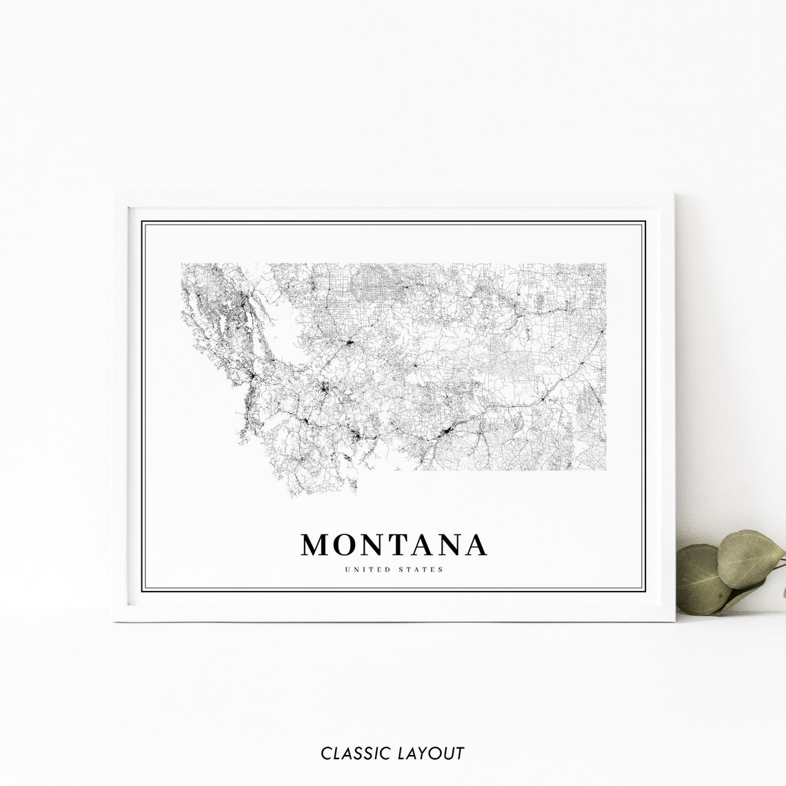 Montana Map Print State Road Map Print MT USA United States - Etsy