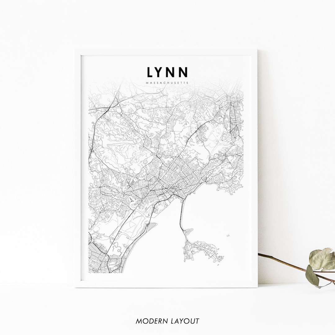 Lynn MA Map Print, Massachusetts USA Map Art Poster, Essex County, City ...