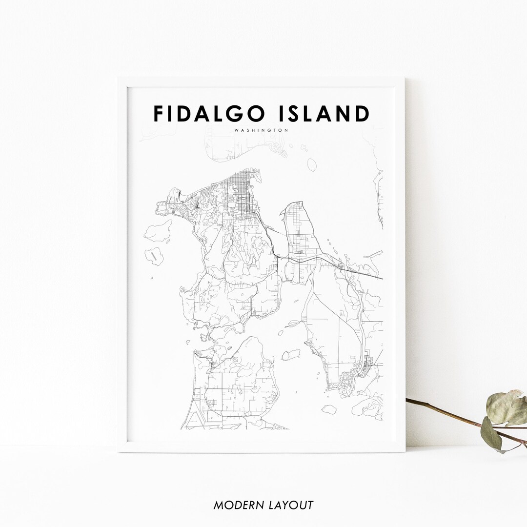 Fidalgo Island WA Map Print, Washington USA Map Art Poster, City Street ...