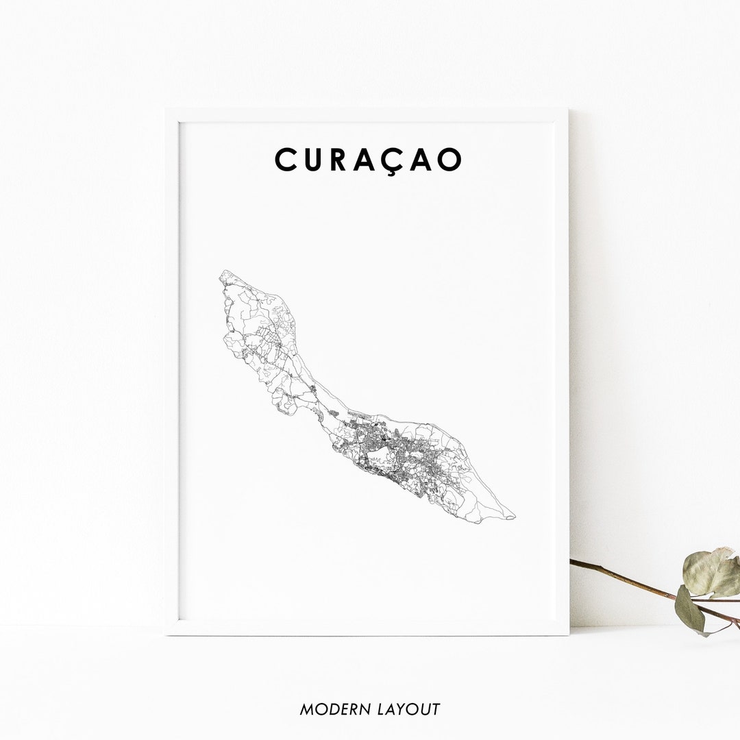 Curacao Map Print, Curaçao Road Map Poster, Willemstad Pais Kòrsou ...