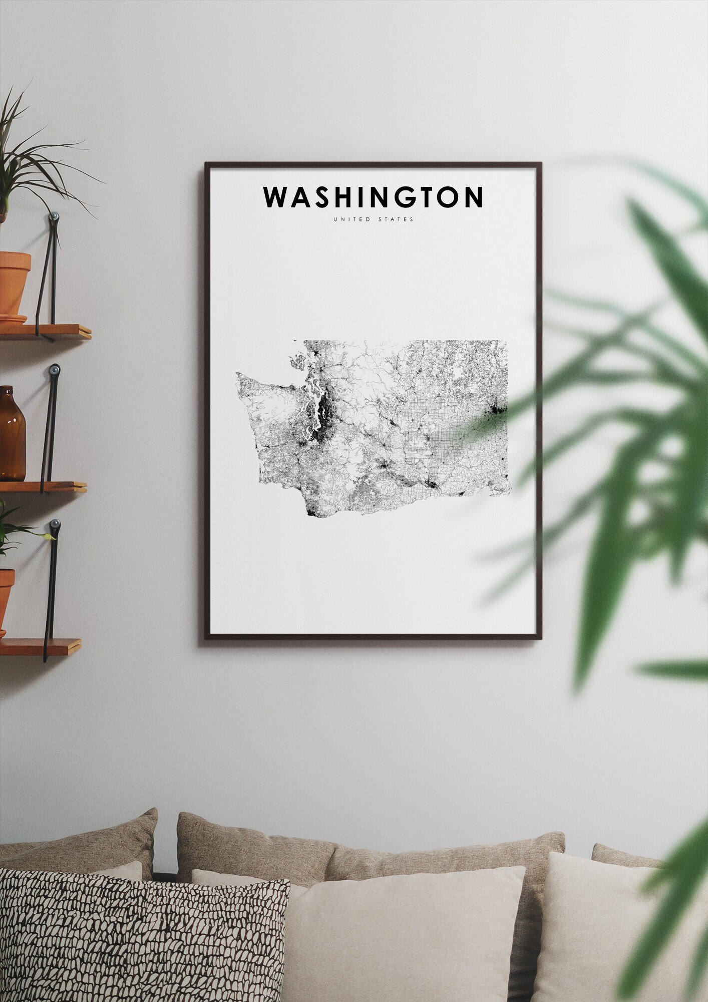 Washington Map Print, State Road Map Print, WA USA United States Map ...