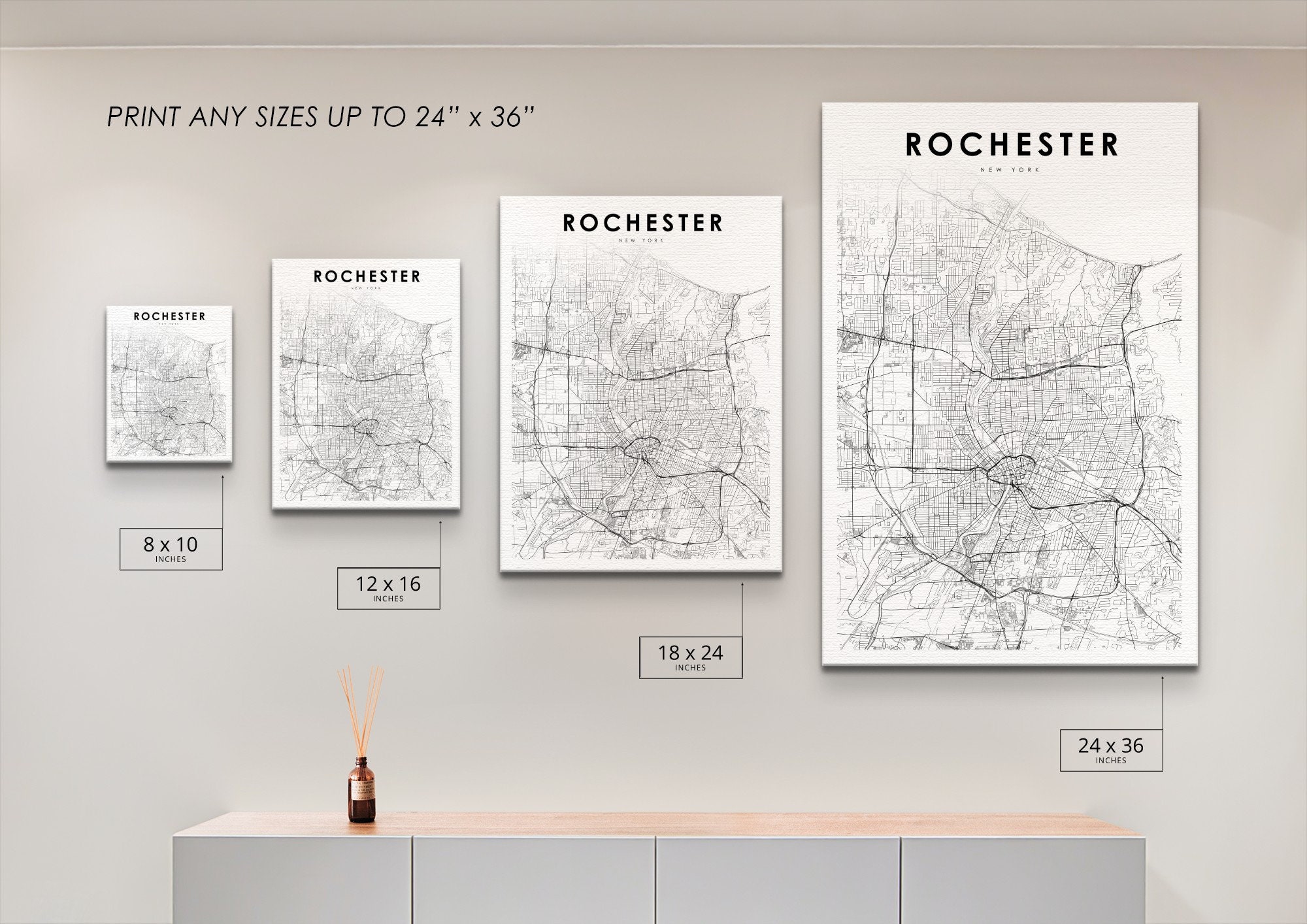 Rochester NY Map Print New York USA Map Art Poster Monroe | Etsy