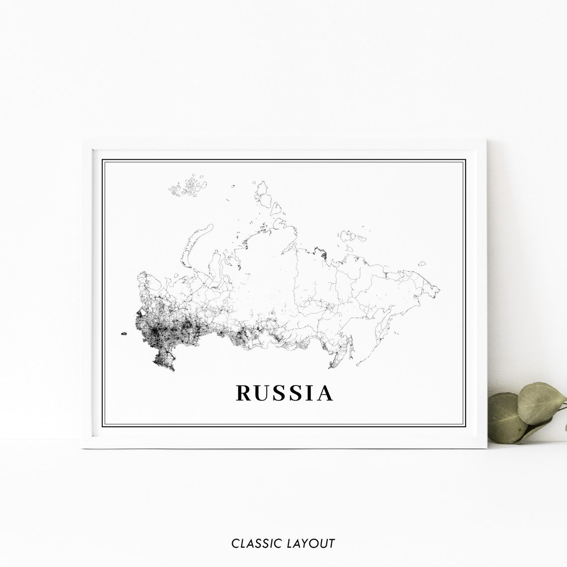 Russia Map Print, Road Map Art Poster, Moscow Russian Federation ...