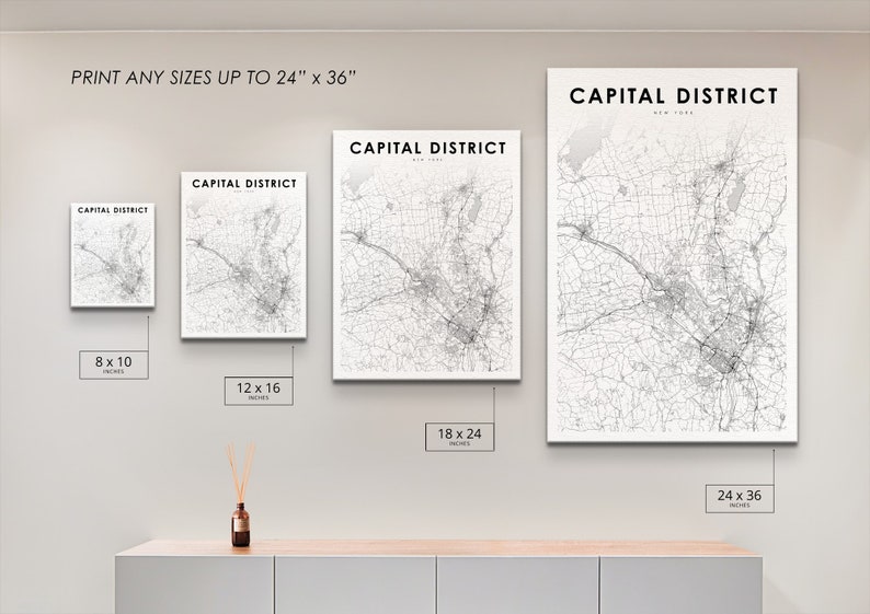 Capital District NY Map Print, New York USA Map Art Poster, Albany ...