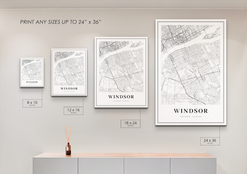 Windsor Ontario Map Print, ON Canada Map Art Poster, Detroit Michigan ...