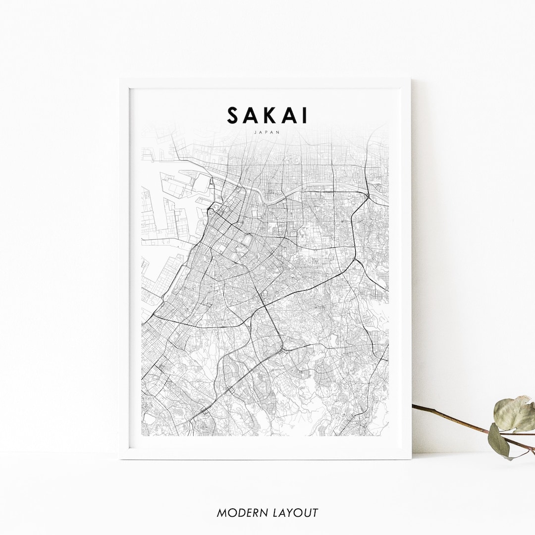 Sakai Japan Map Print, Osaka Map Art Poster, 堺市 大阪 大阪市 日本 Kansai, City ...