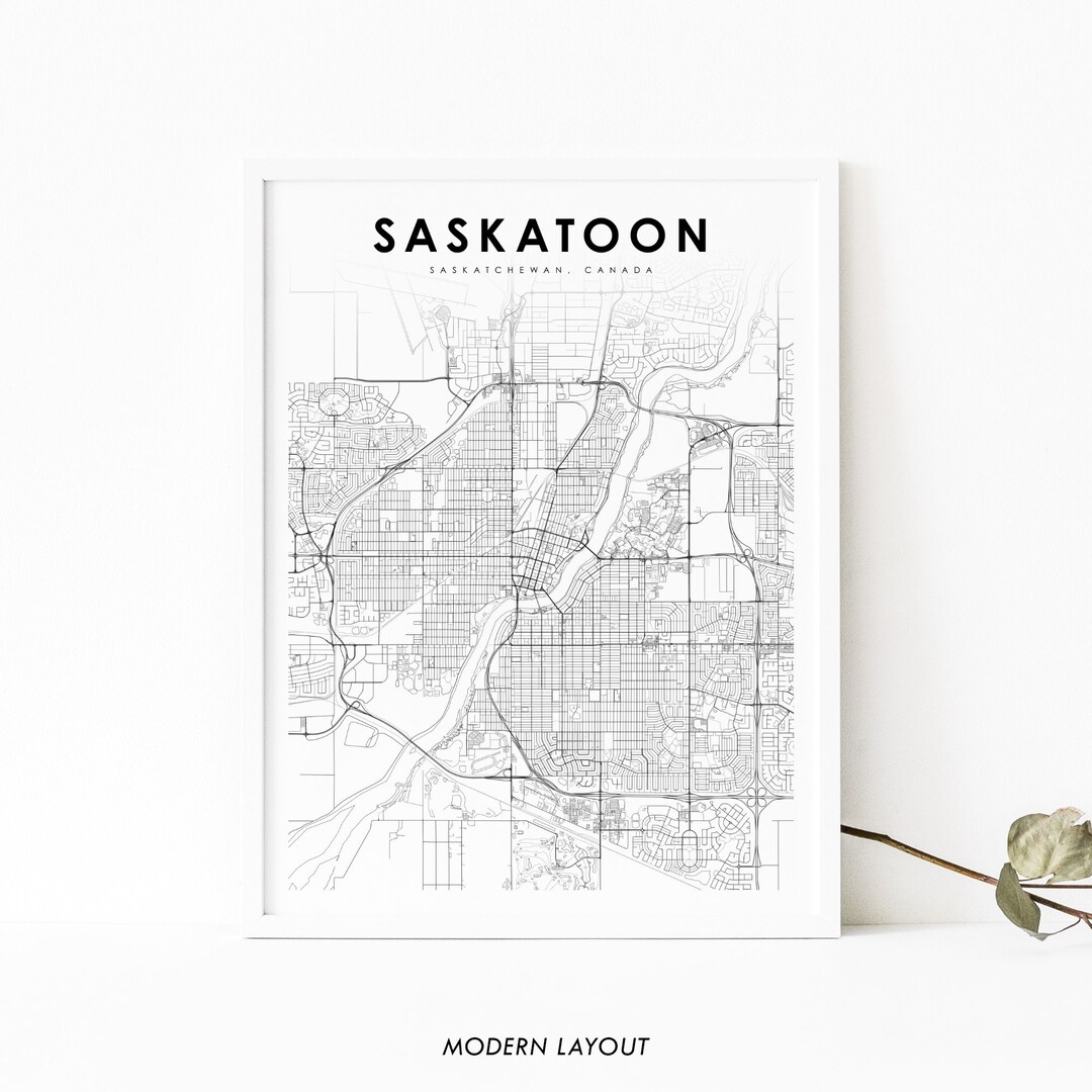 Saskatoon Saskatchewan Map Print, SK Canada Map Art Poster, City Street ...
