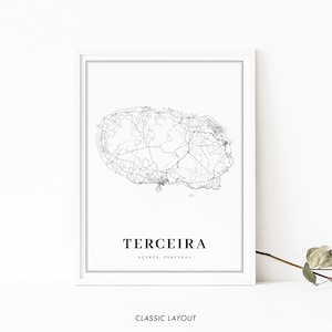 Terceira Island Azores Map Print, Portugal Road Map Poster, Ilha ...