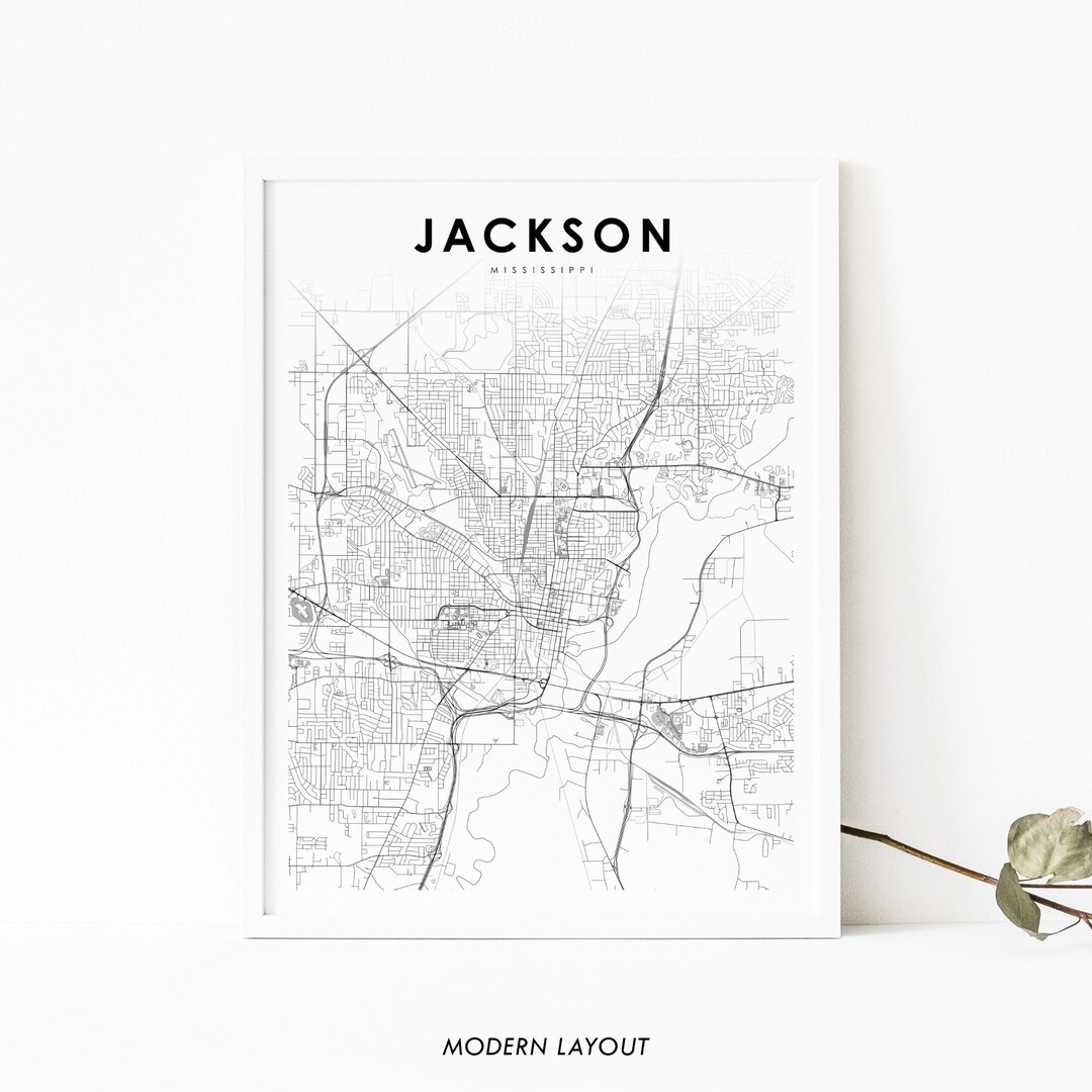 Jackson MS Map Print, Mississippi USA Map Art Poster, City Street Road ...