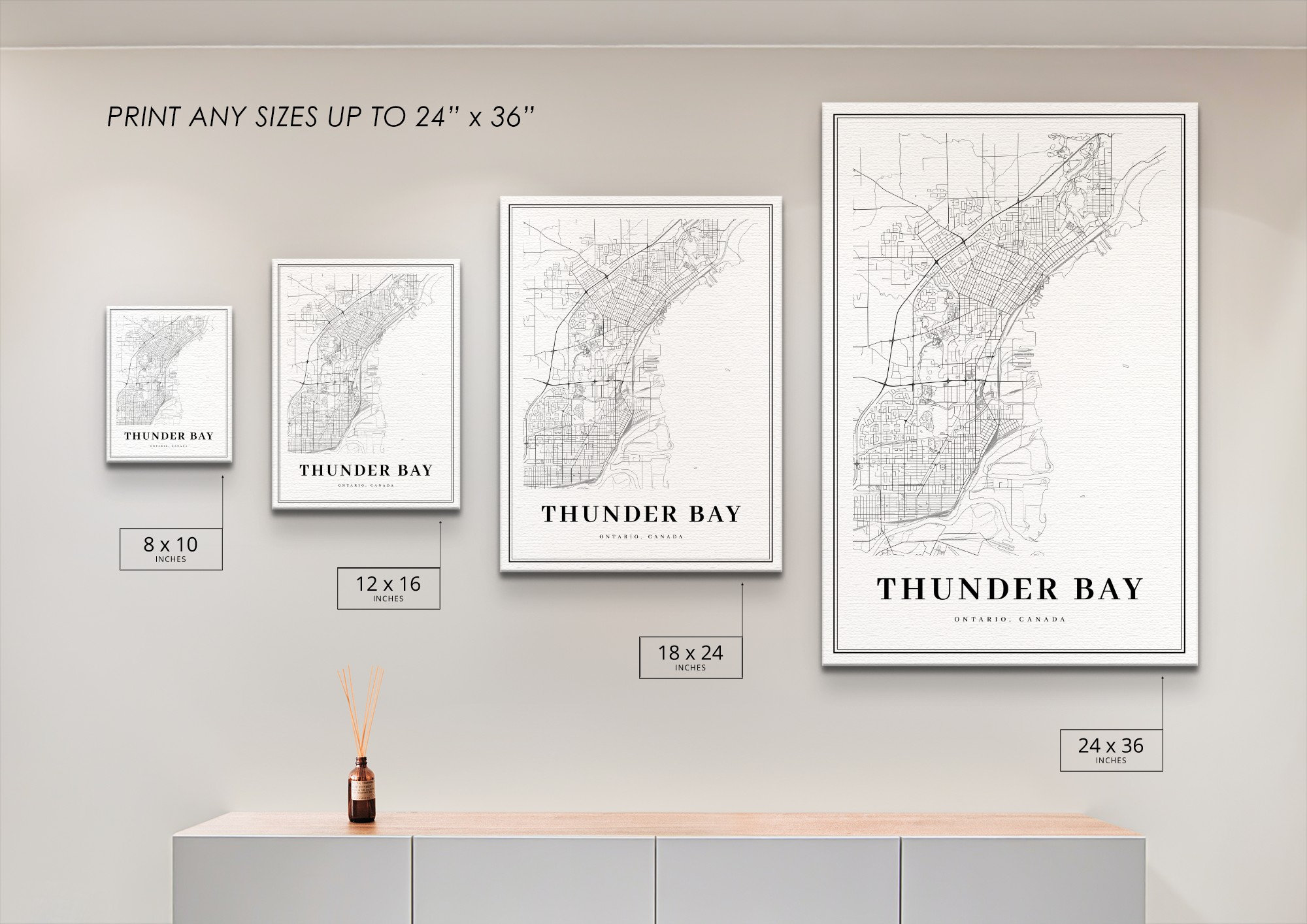 Thunder Bay Ontario Map Print, ON Canada Map Art Poster, City Street ...