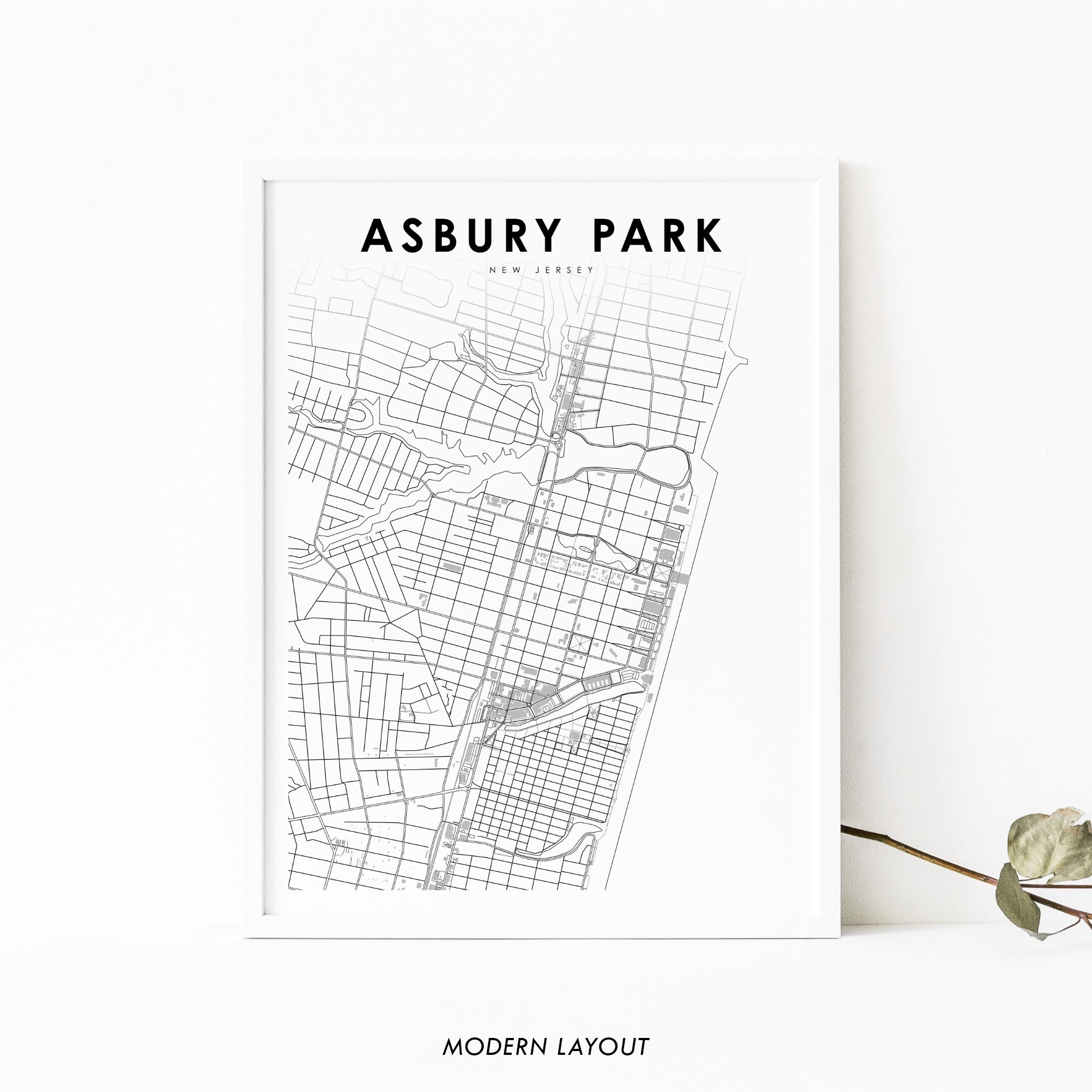 Asbury Park NJ Map Print, New Jersey USA Map Art Poster, Monmouth, City ...