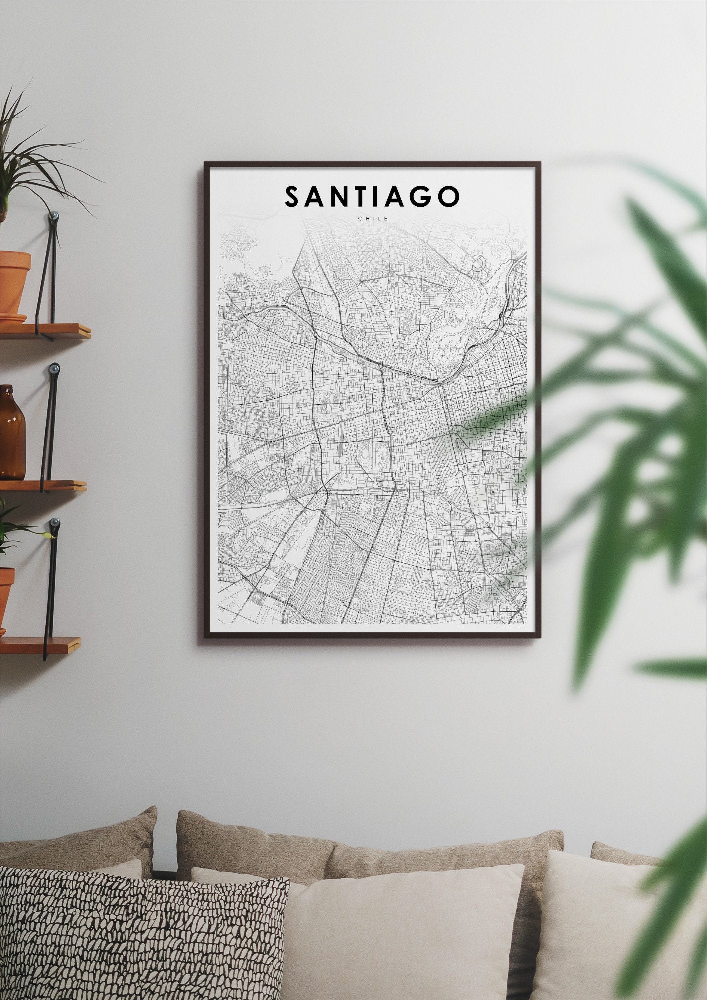 Santiago Chile Map Print Map Art Poster Santiago De Chile - Etsy