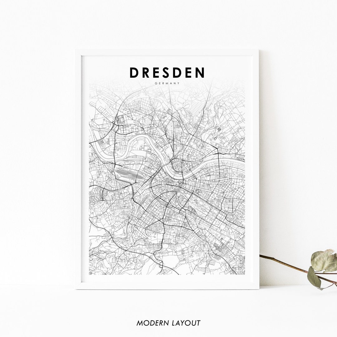 Dresden Germany Map Print, Map Art Poster, Saxony, City Street Road Map ...