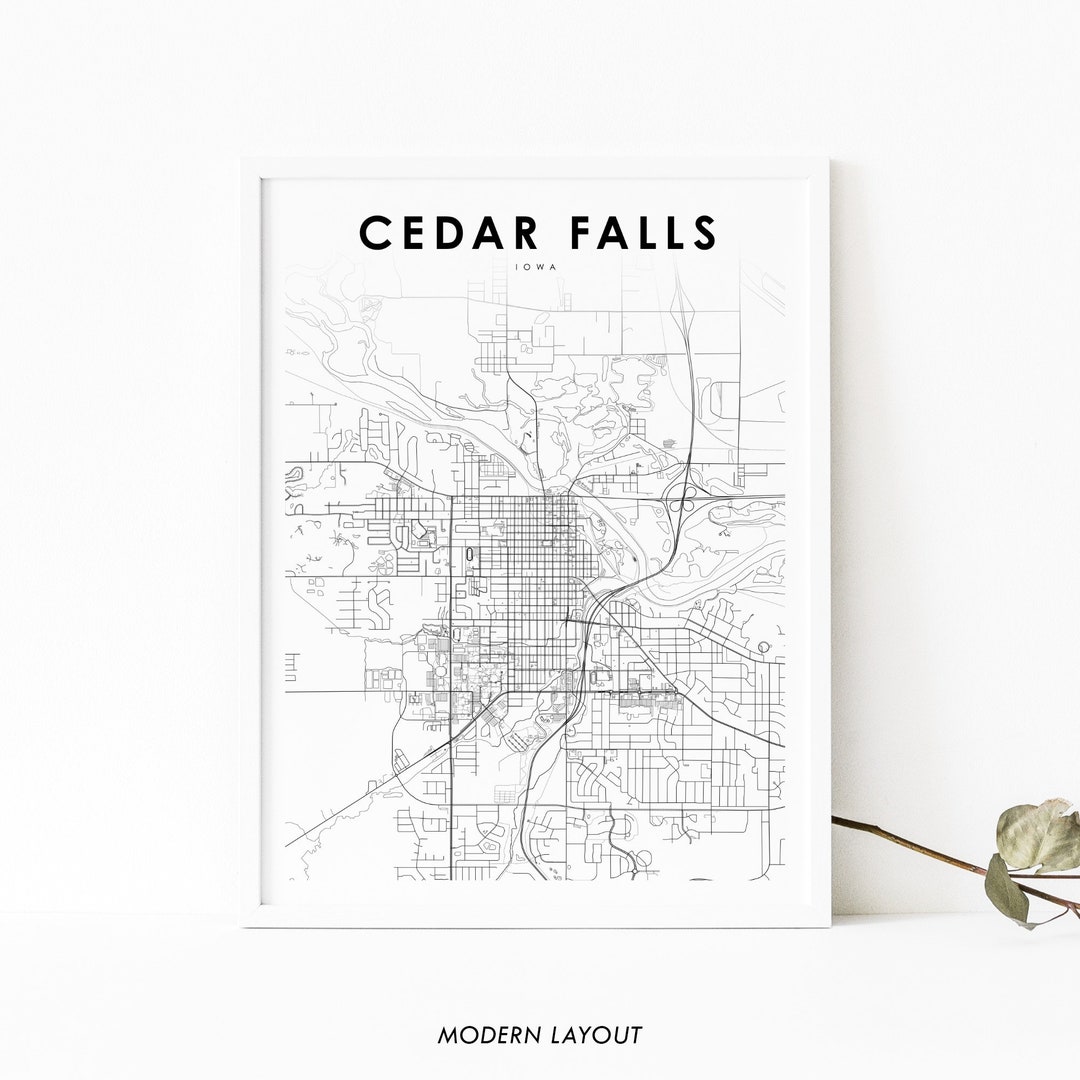 Cedar Falls IA Map Print, Iowa USA Map Art Poster, Black Hawk, City ...