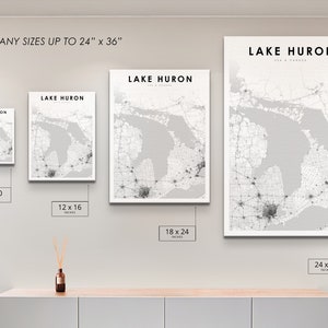 Lake Huron Map Print, Great Lakes Michigan USA Ontario Canada Map Art ...