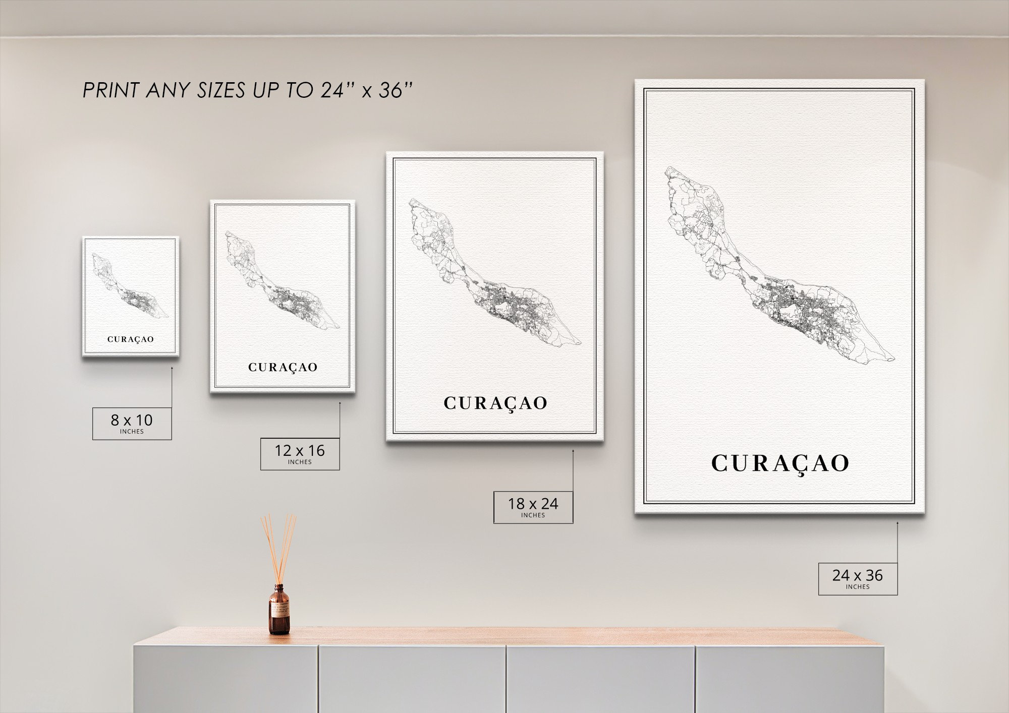 Curacao Map Print, Curaçao Road Map Poster, Willemstad Pais Kòrsou ...