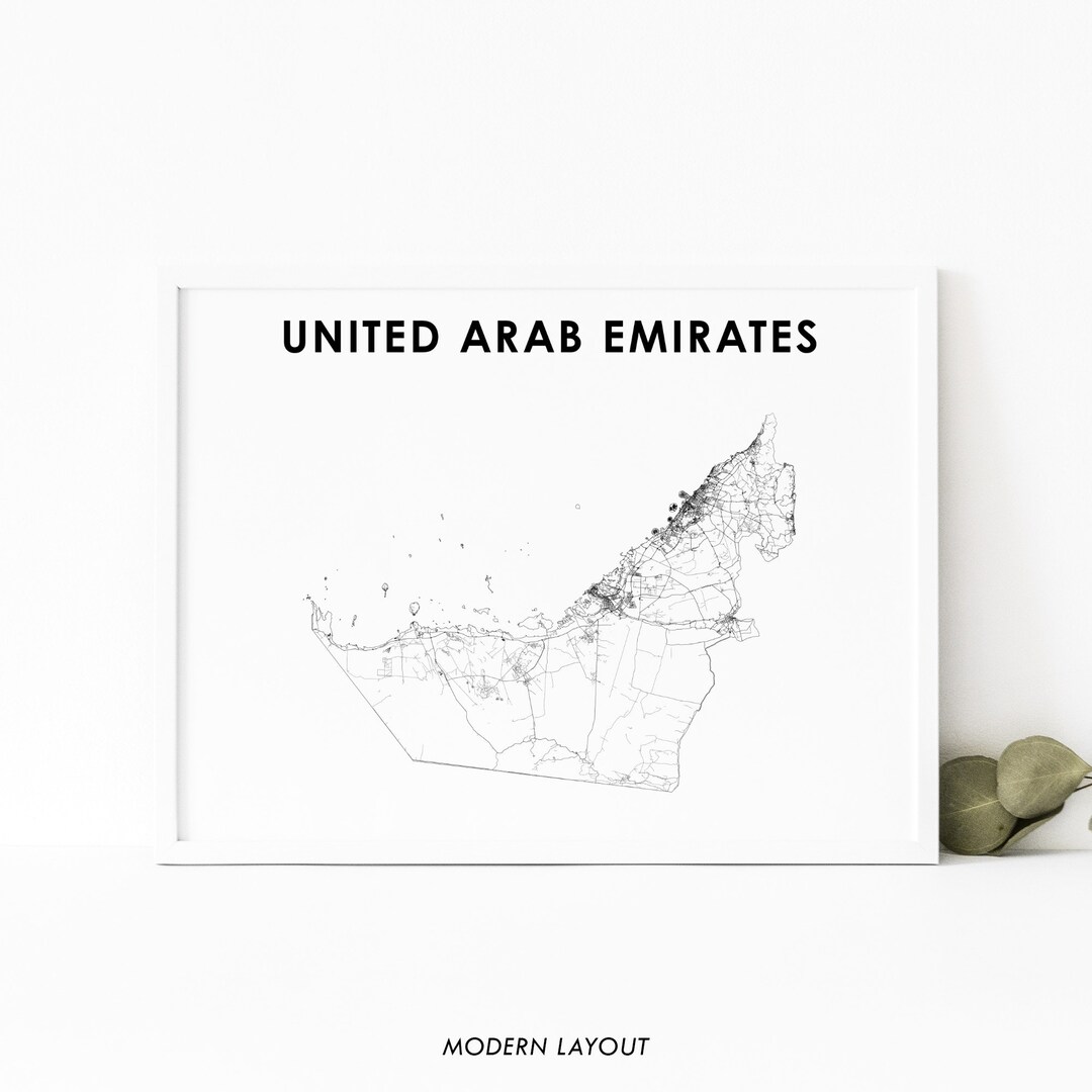 UAE Map Print Country Road Map Poster United Arab Emirates - Etsy