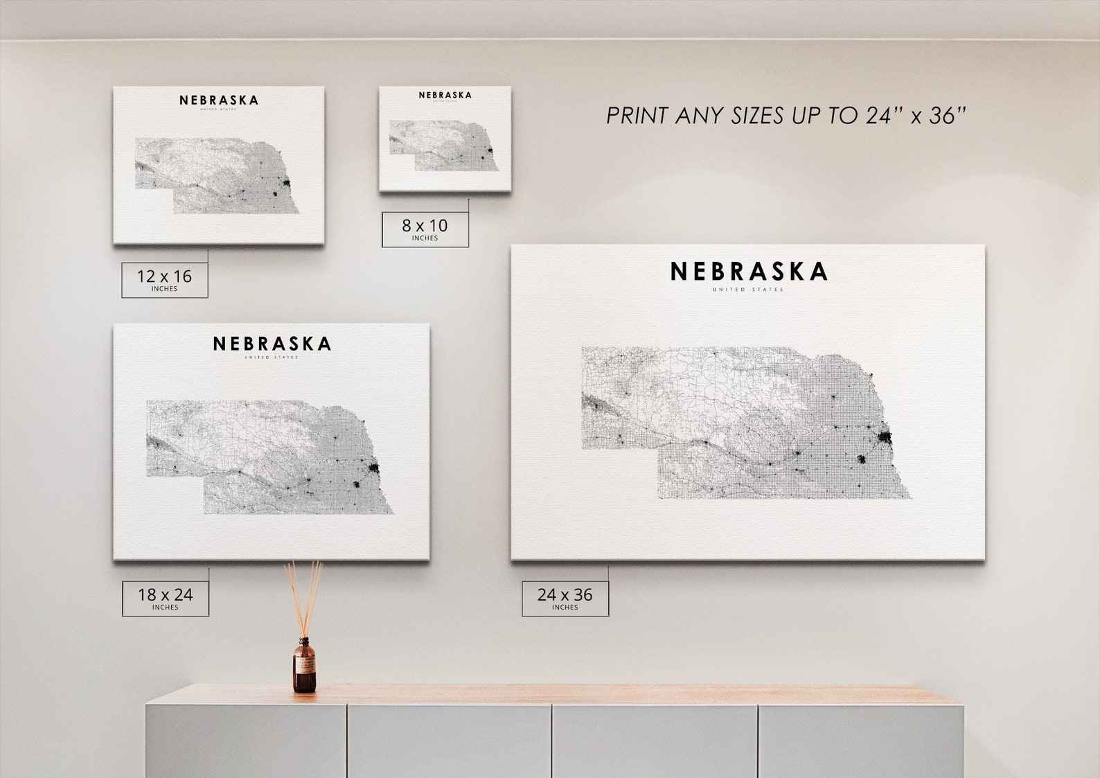 Nebraska Map Print State Road Map Print NE USA United States - Etsy