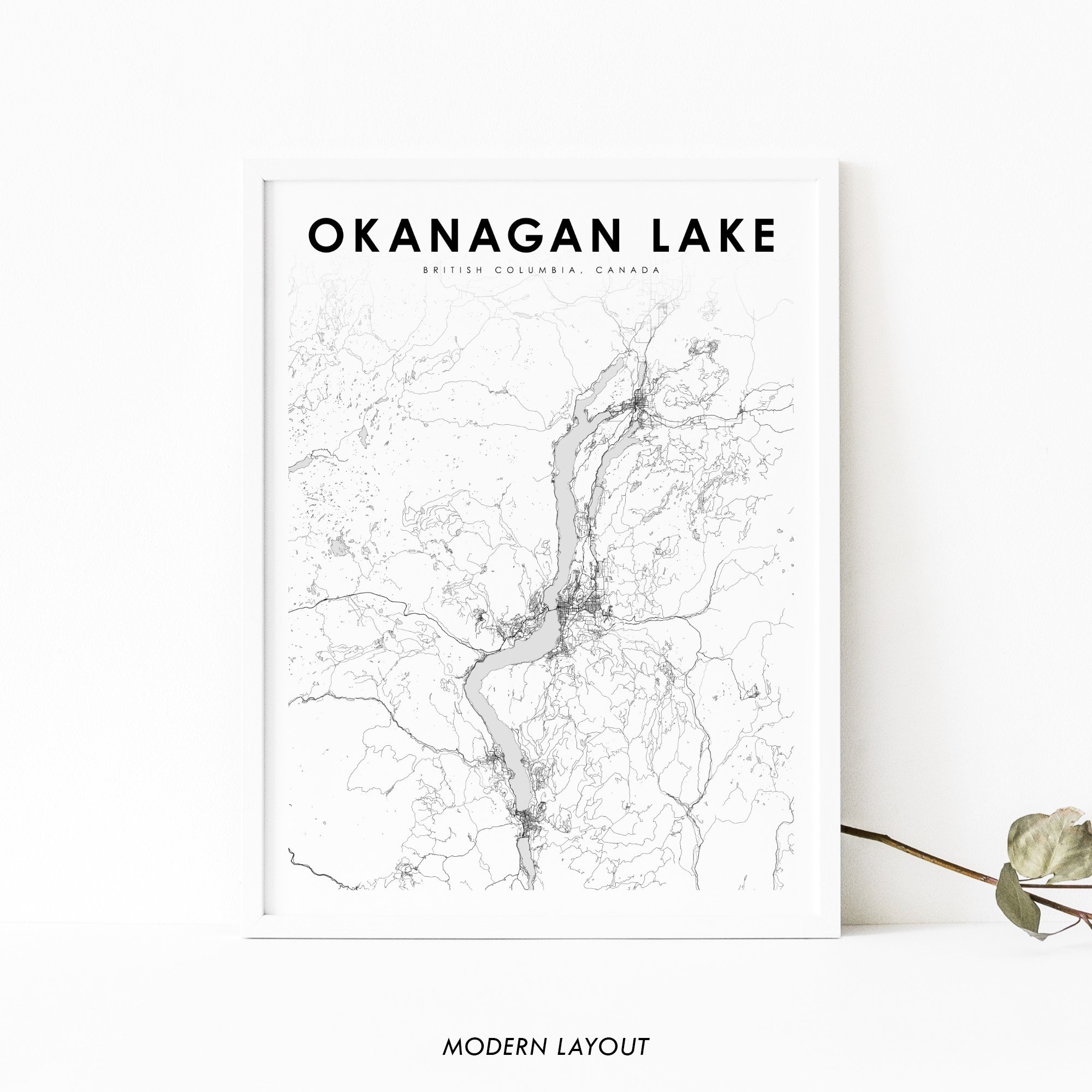 Okanagan Lake BC Canada Map Print British Columbia Map Art - Etsy Canada