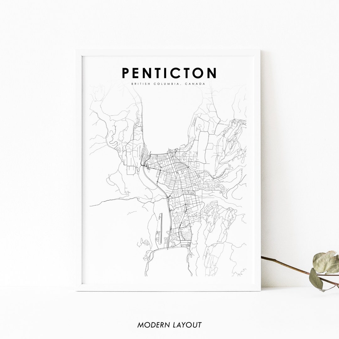 Penticton BC Canada Map Print, British Columbia Map Art Poster, City ...