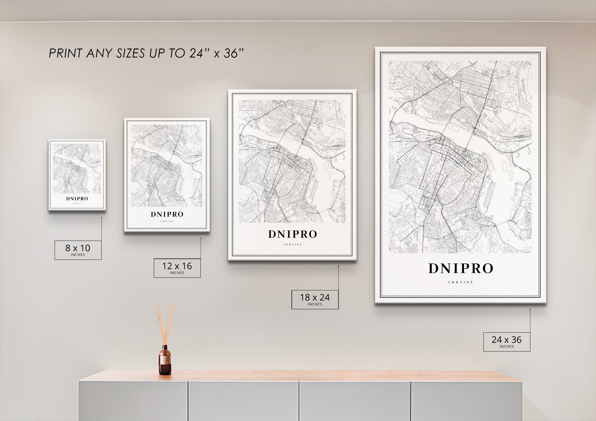 Dnipro Ukraine Map Print, Map Art Poster, Dnipropetrovsk, City Street ...