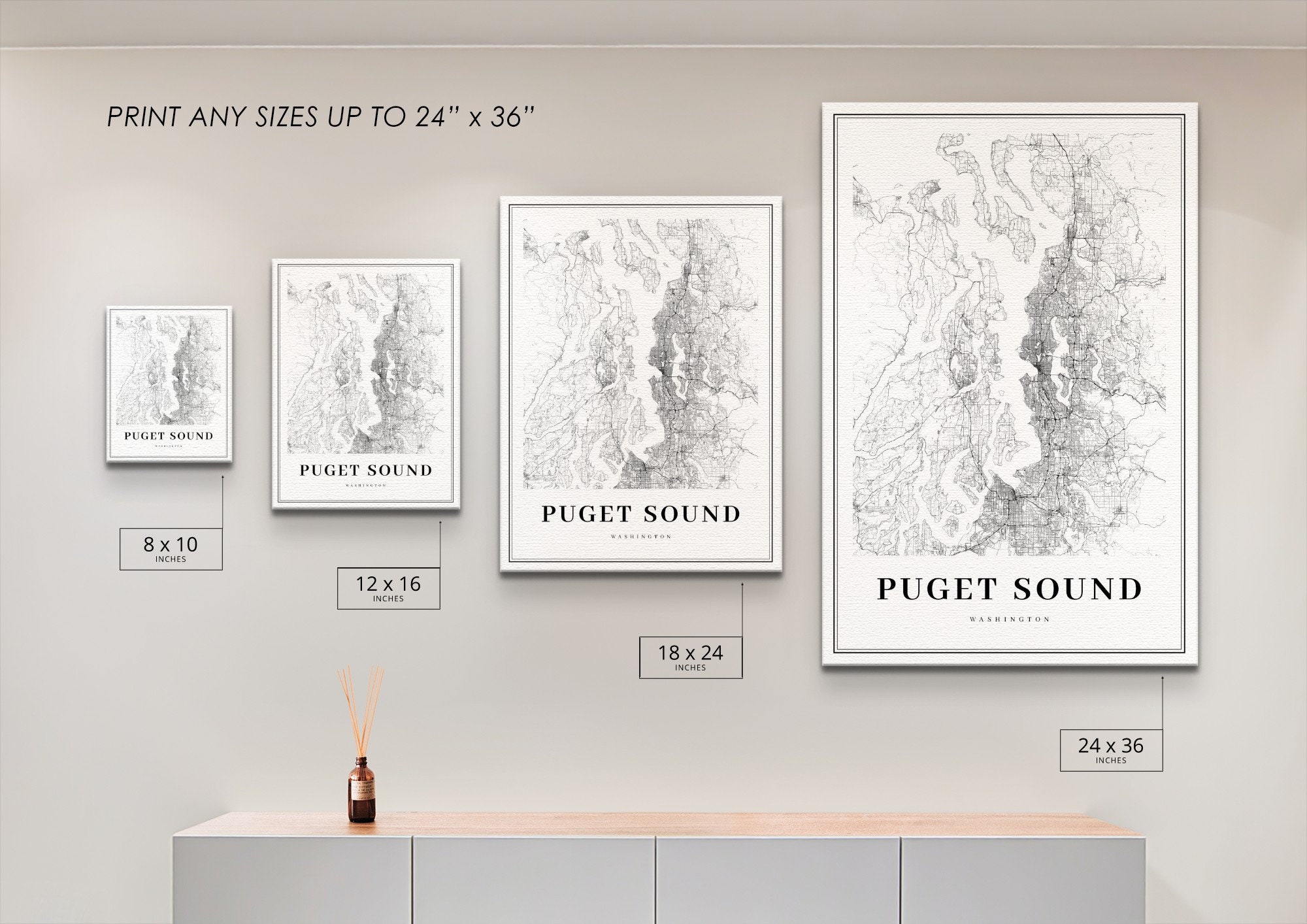 Puget Sound WA Map Print Washington USA Map Art Poster - Etsy