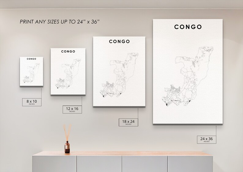 Republic of the Congo Map Print Road Map Art Poster | Etsy