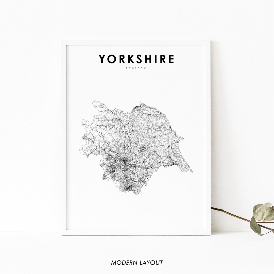 Yorkshire England Map Print, UK United Kingdom Road Map Art Poster ...
