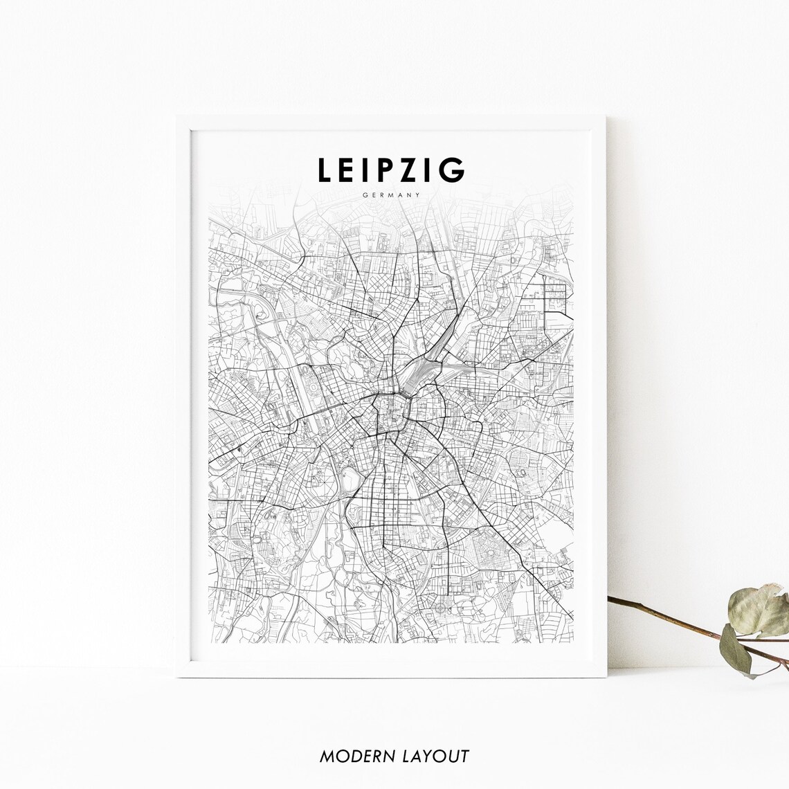 Leipzig Germany Map Print, Map Art Poster, Saxony, City Street Road Map ...
