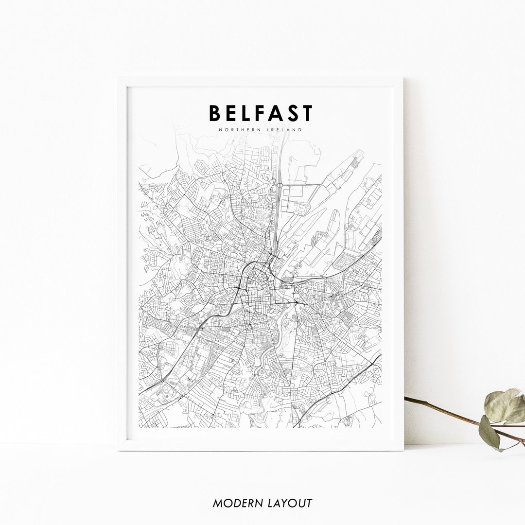Belfast Northern Ireland Map Print, UK Map Art Poster, Béal Feirste ...