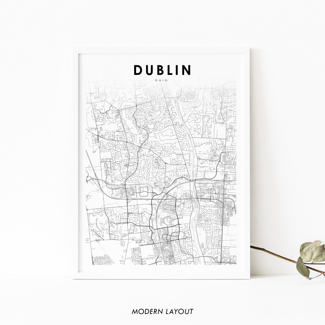 Dublin OH Map Print, Ohio USA Map Art Poster, City Street Road Map ...