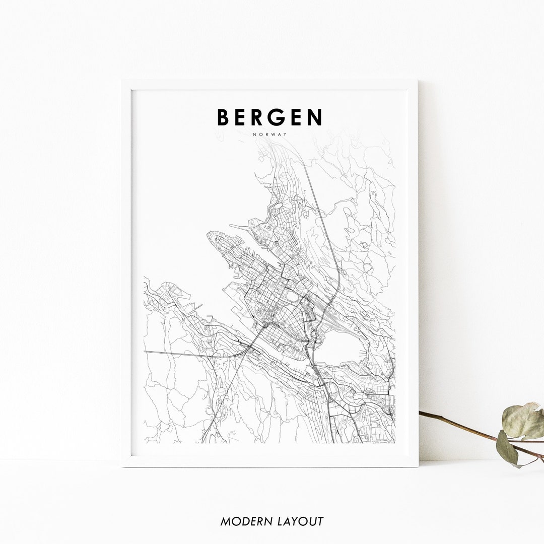 Bergen Norway Map Print, Bjørgvin Norge Map Art Poster, City Street ...