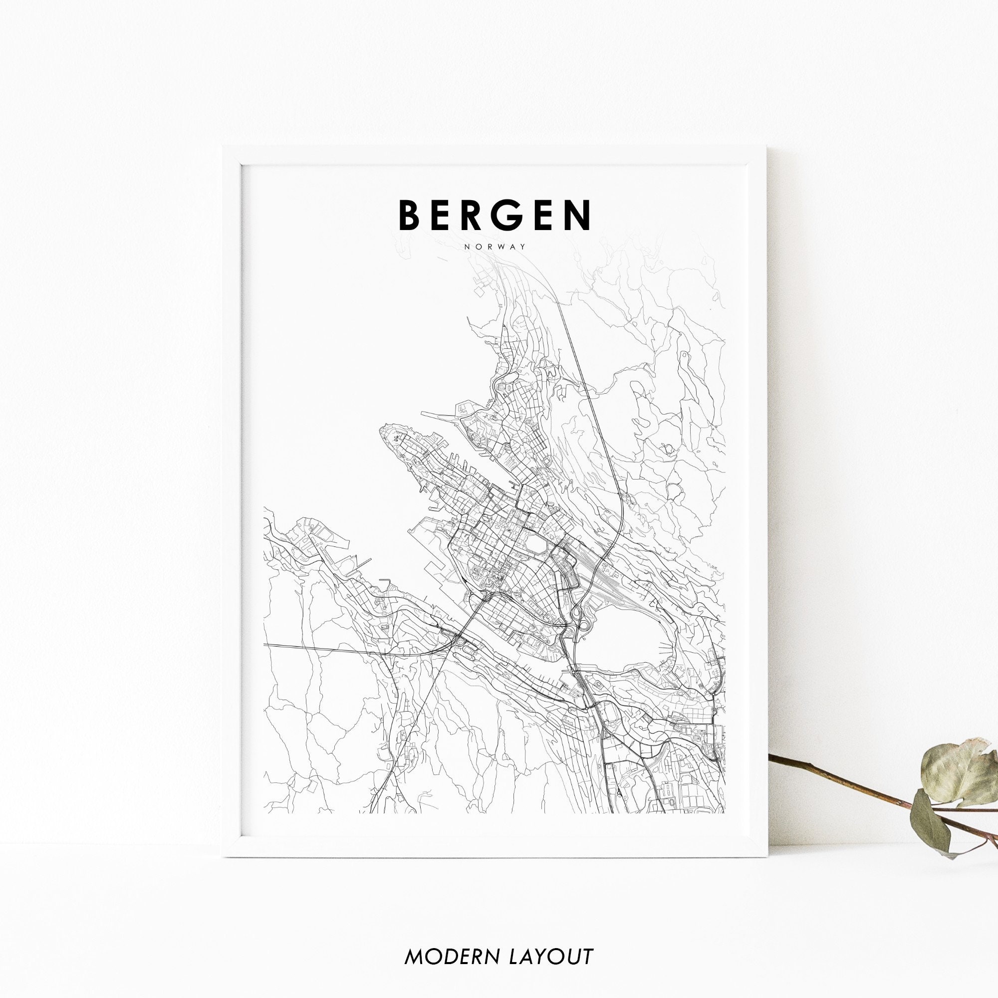 Bergen Norway Map Print Bjørgvin Norge Map Art Poster City - Etsy