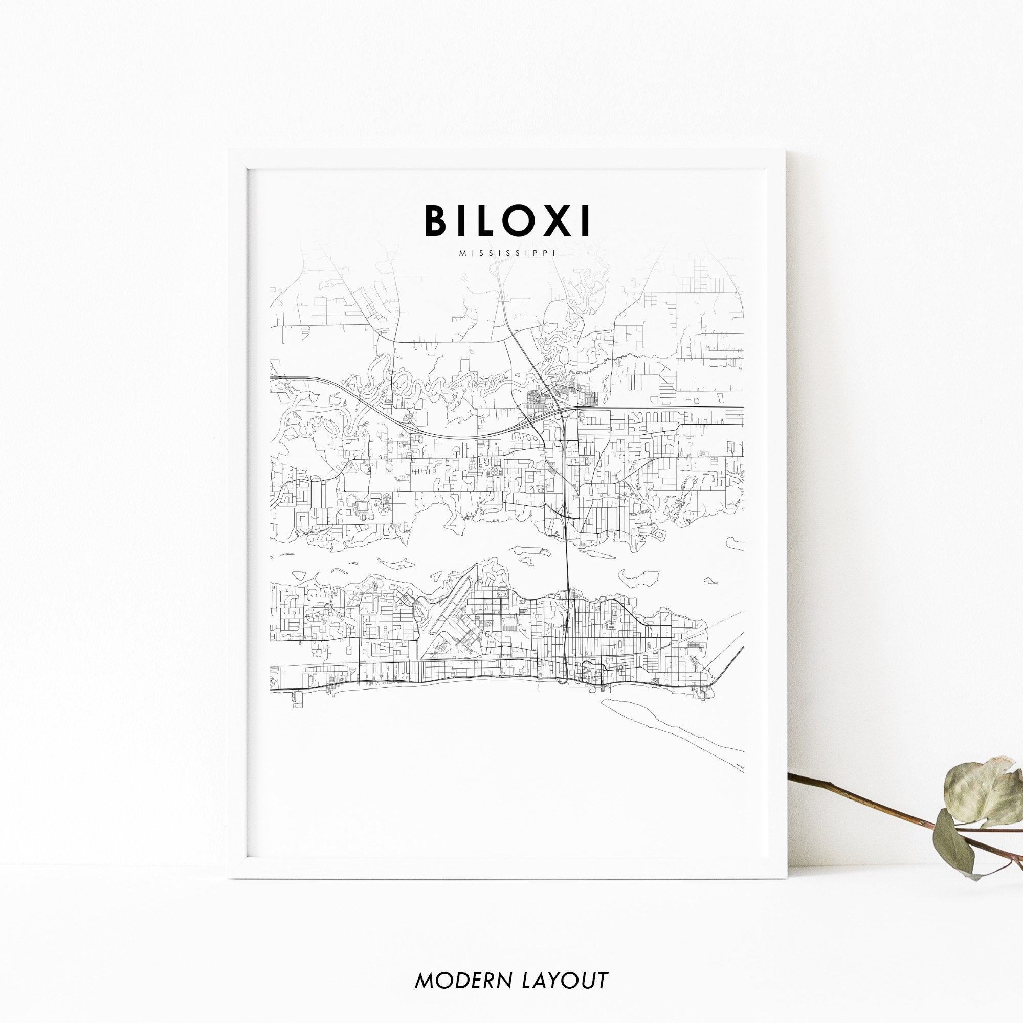 Biloxi MS Map Print, Mississippi USA Map Art Poster, Harrison, City ...