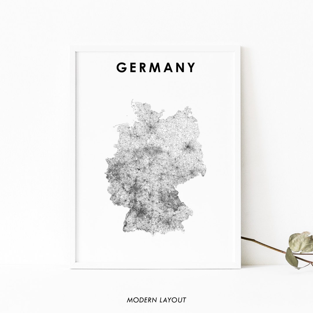 Germany Map Print, Country Road Map Art Poster, Deutschland Deutsch ...