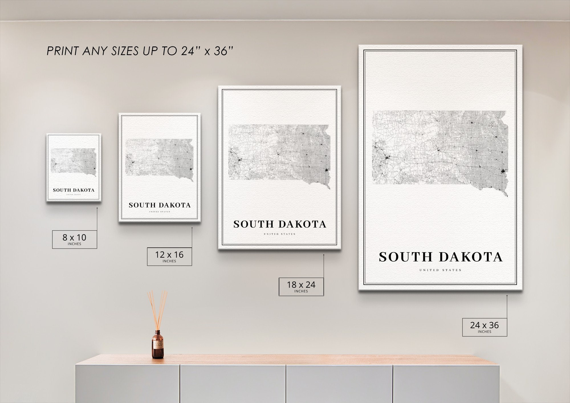 South Dakota Map Print, State Road Map Print, SD USA United States Map ...
