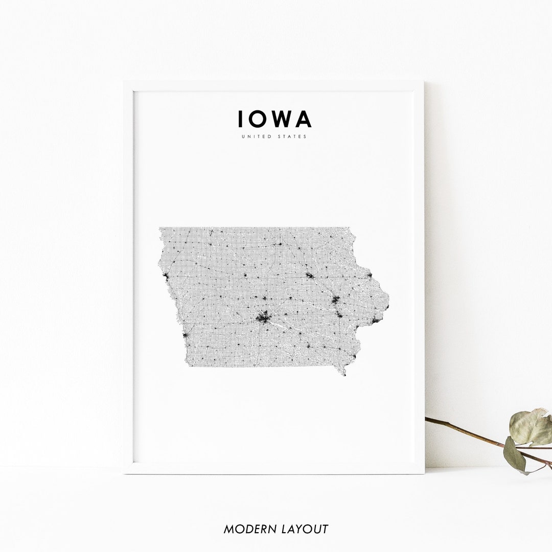 Iowa Map Print, State Road Map Print, IA USA United States Map Art ...